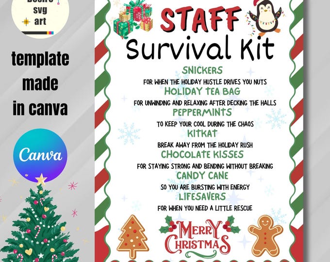 Staff Survival Kit Tag for Christmas Editable in Canva Staff ...