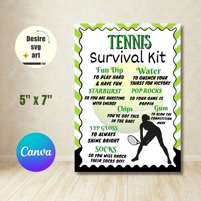 Tennis Survival Kit Printable Canva Editable Template, Gift Bag Idea ...