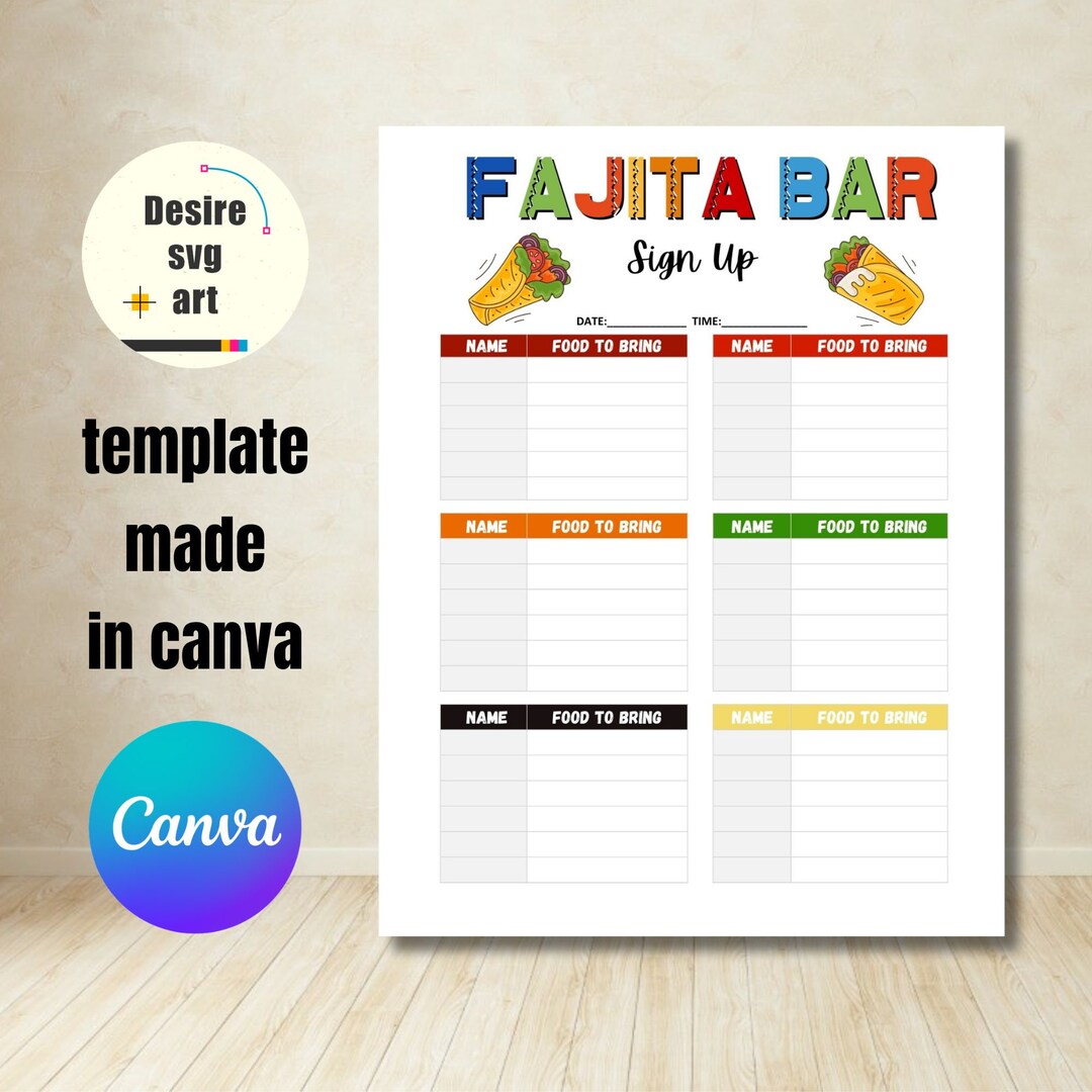 Taco Fiesta: Stylish Fajita Bar Sign up Sheet Template Printable for ...