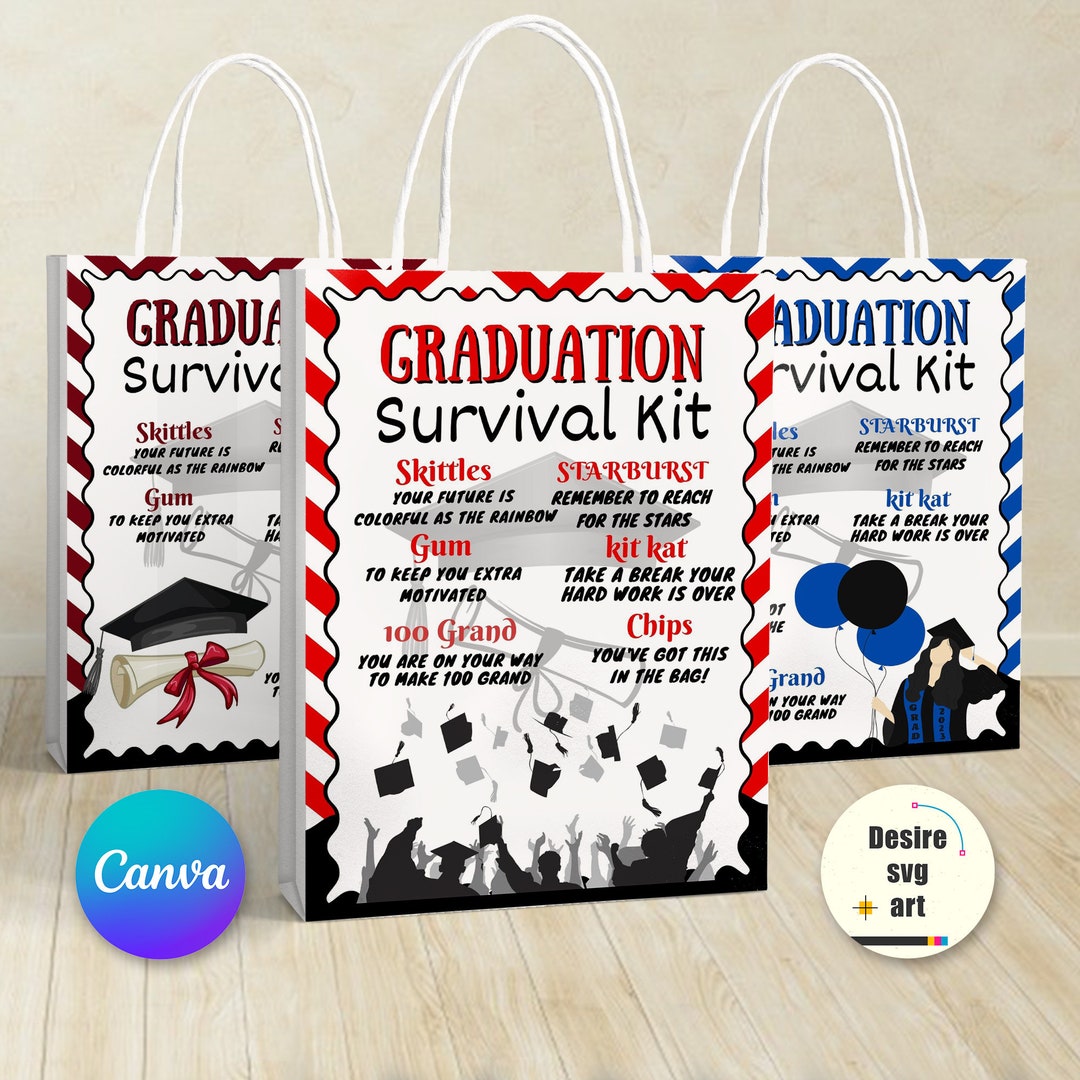 Graduation Survival Kit Printable Canva Editable Template, Gift Bag ...