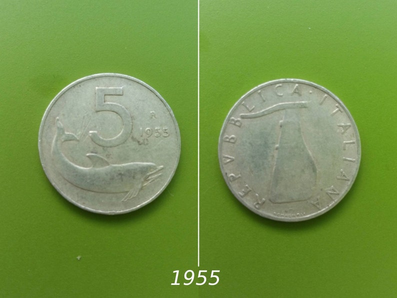 Italian 5 Lire From 1953 R, 1955 R, Coins From Italy, Vintage Coins ...