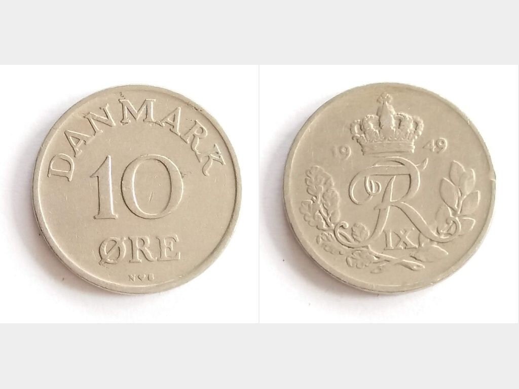Denmark 10 Ore 1948, 1949, 1950, 1951, 1952. Vintage Coins From Denmark ...