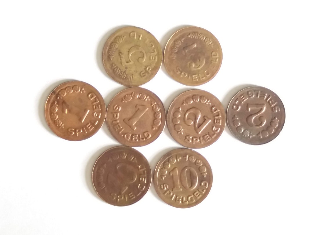 Germany Spiel Geld Tokens With Oak. Vintage 1, 2, 5, 10 Pfennig Token ...