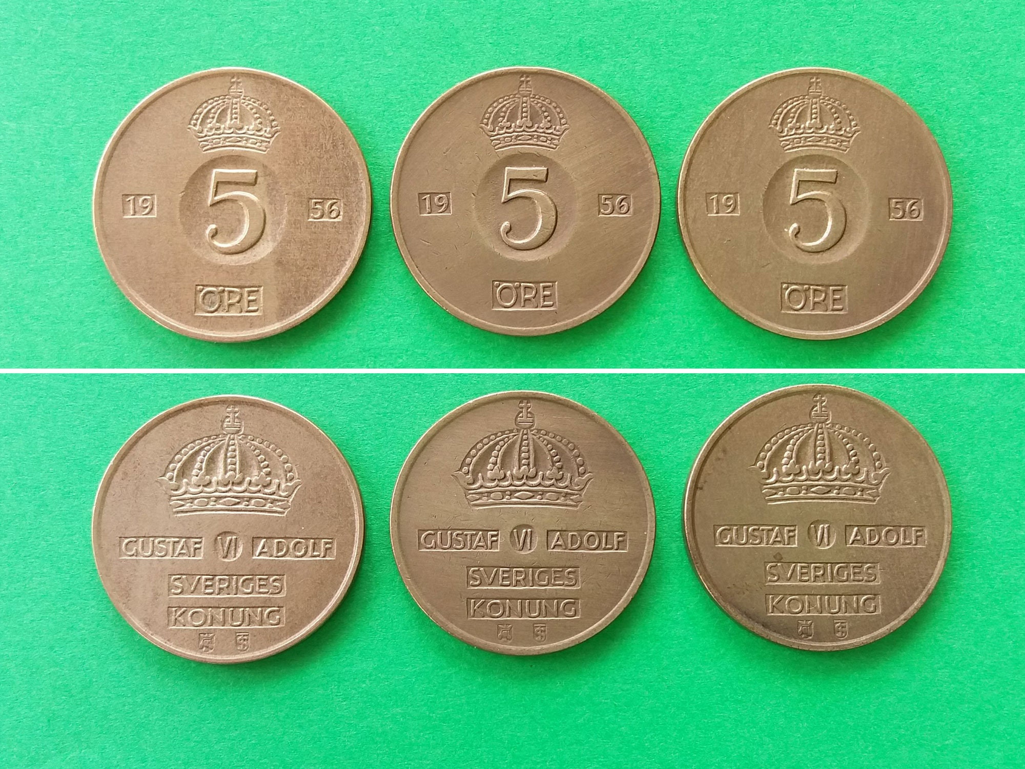 Swedish 5 Öre 1956, 1958, Gustaf VI Adolf, Vintage Coin From Sweden ...