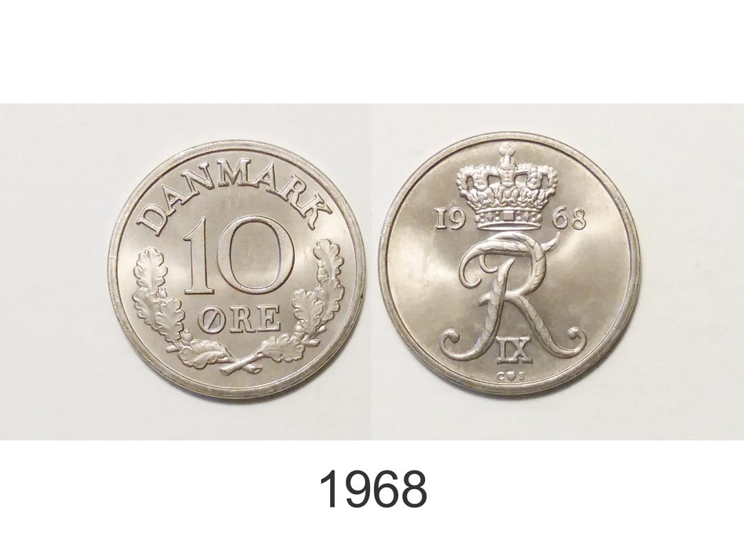 Denmark 10 Ore 1968, 1969, 1970, 1971. Vintage Coins From Denmark ...