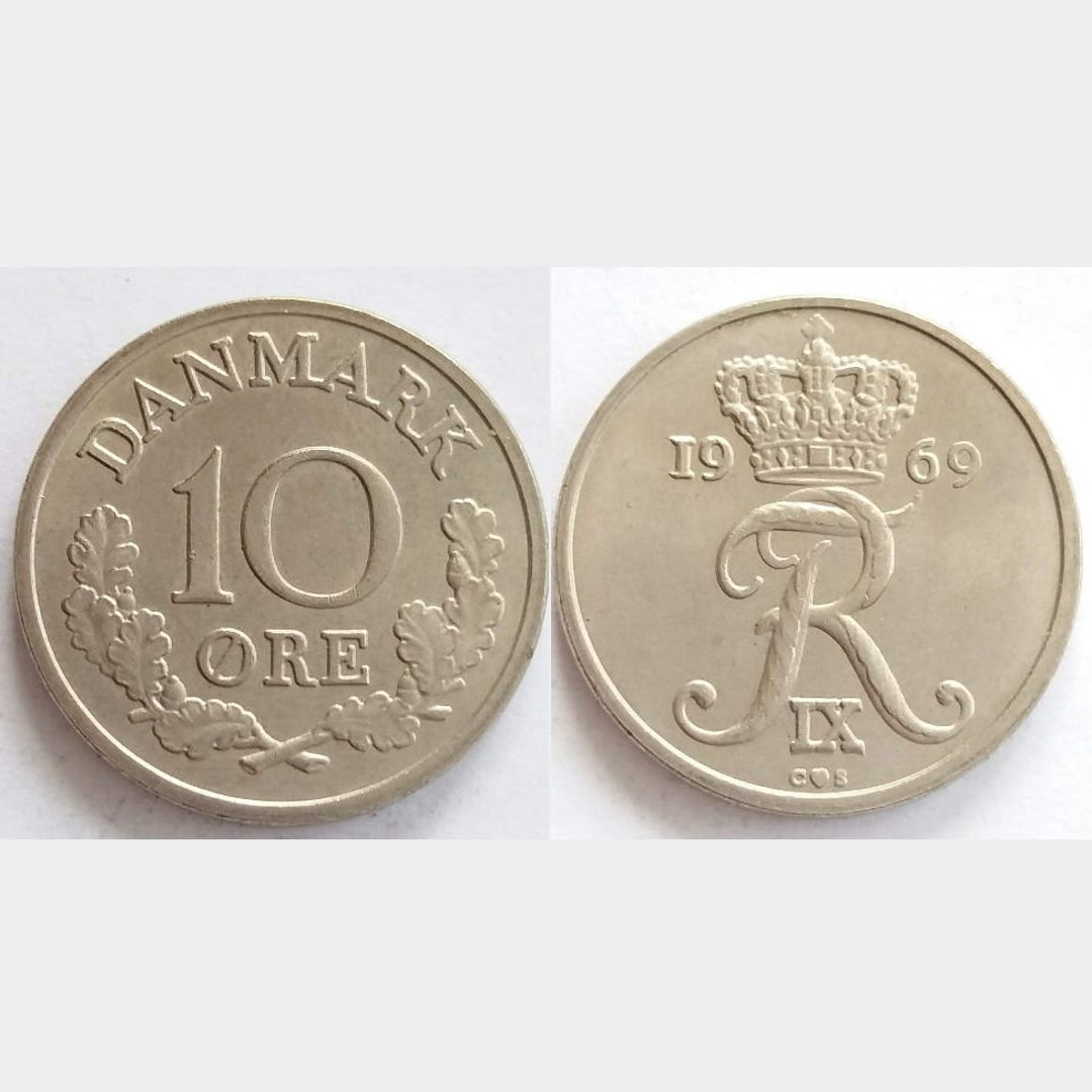 Denmark 10 Ore 1968, 1969, 1970, 1971. Danish Vintage Coins 52, 53, 54 ...