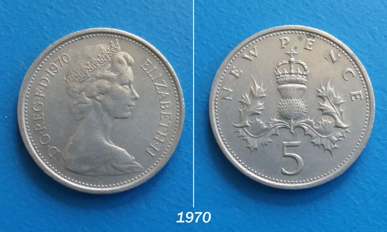 Great Britain New Pence, 5 New Pence, 1970, Vintage Coins From Great ...