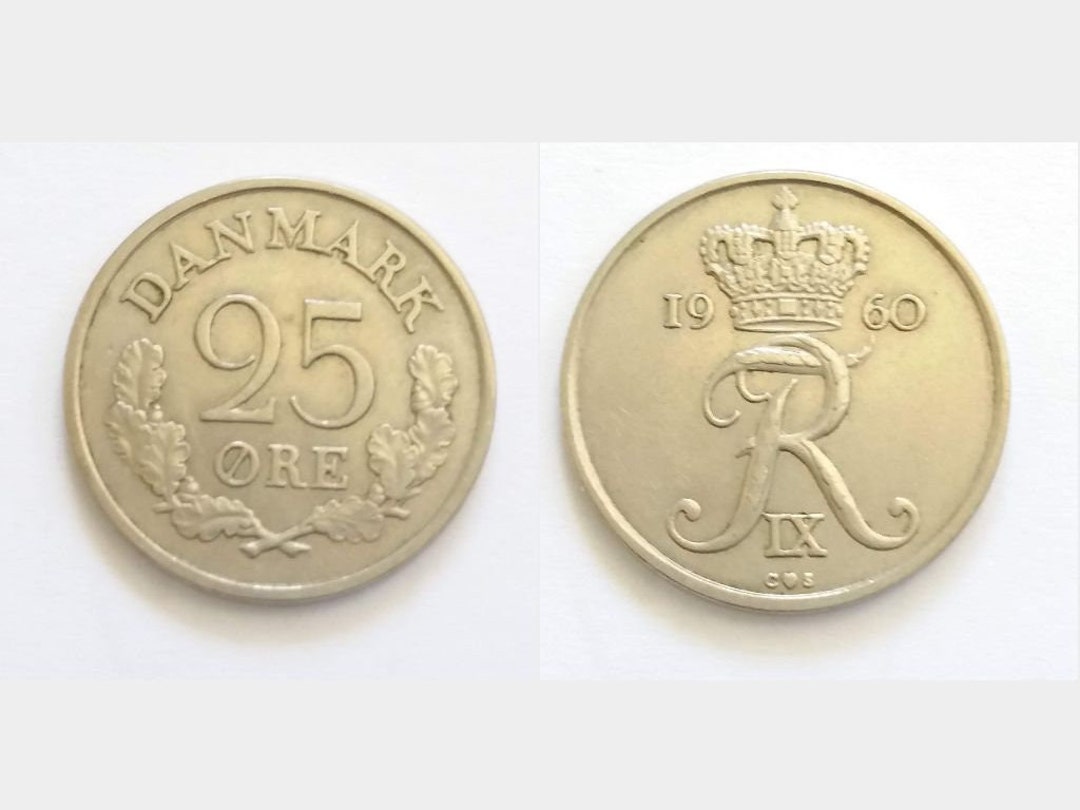 Danish 25 Ore 1960, 1961, 1962, 1964, 1965, 1966, 1967. Vintage Coin 56 ...