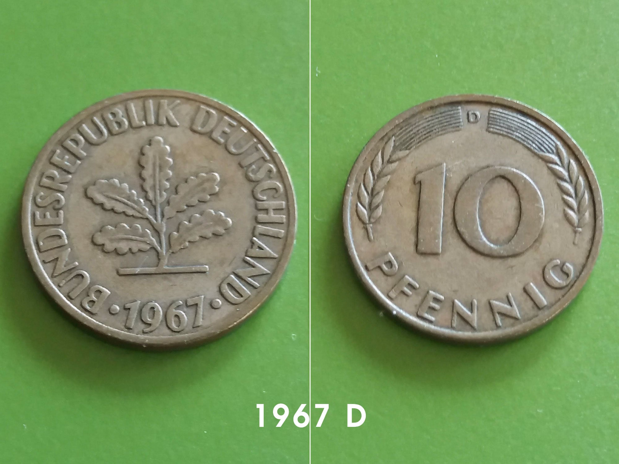German 10-pfennig, 1960's German Coins, 1966, 1967, 1968 Coins From ...