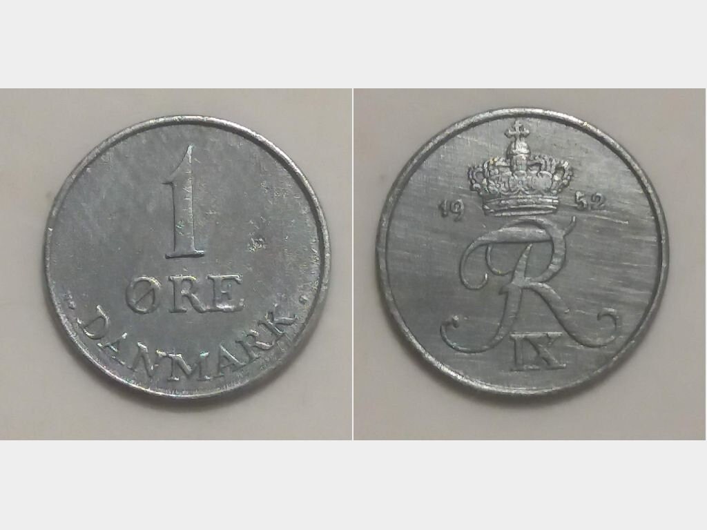 Danish 1 Ore 1950, 1951, 1952, 1953, 1954, 1955, 1956, 1957. Vintage ...