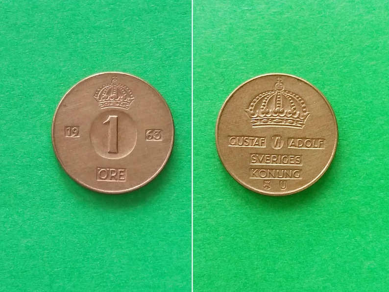 Swedish 1 Öre 1963, Gustaf VI Adolf, Vintage Coin From Sweden ...