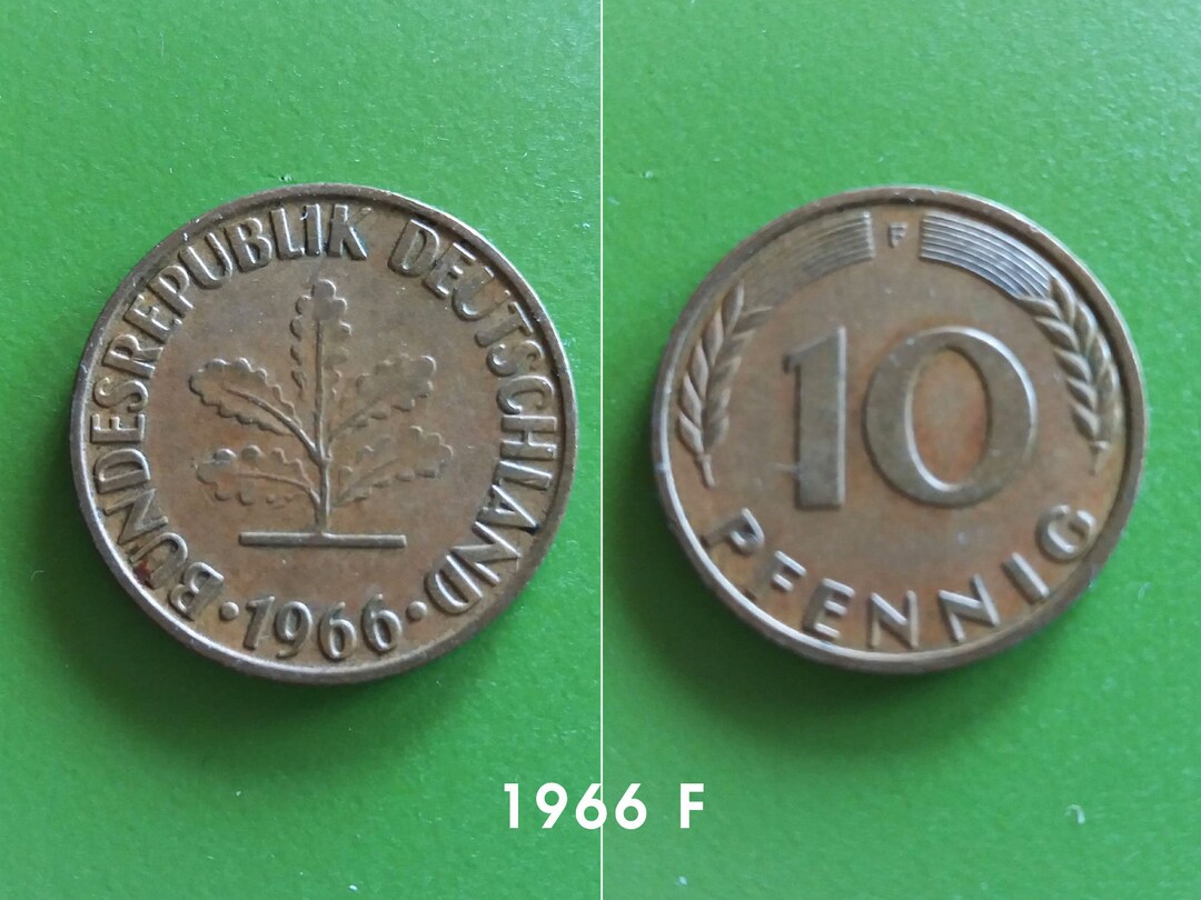 German 10-pfennig, 1960's German Coins, 1966, 1967, 1968 Coins From ...