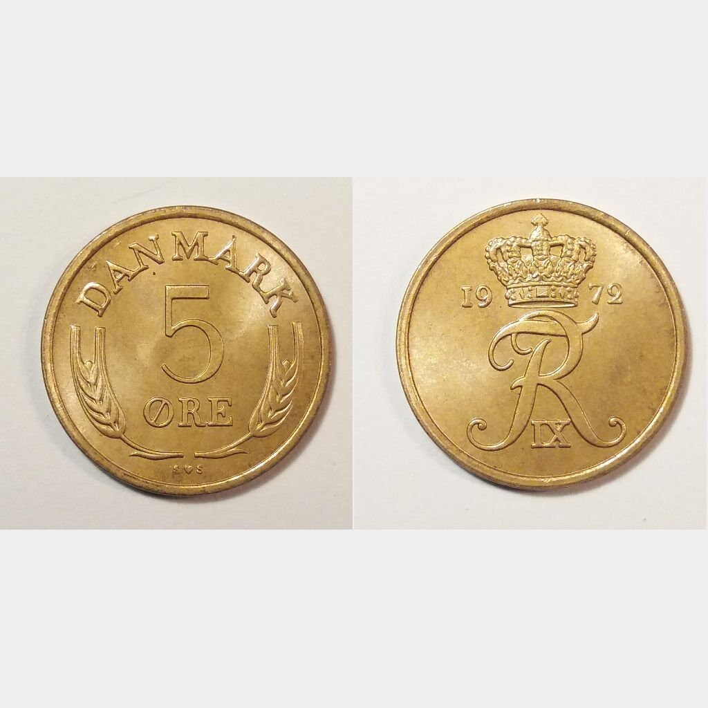 Danish 5 øre 1969, 1970, 1971, 1972, Vintage Coins From Denmark ...