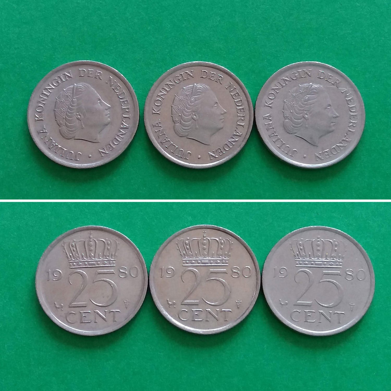 Dutch 25 Cents From 1963, 1968, 1969, 1973, 1976, 1977, 1978, 1980 ...