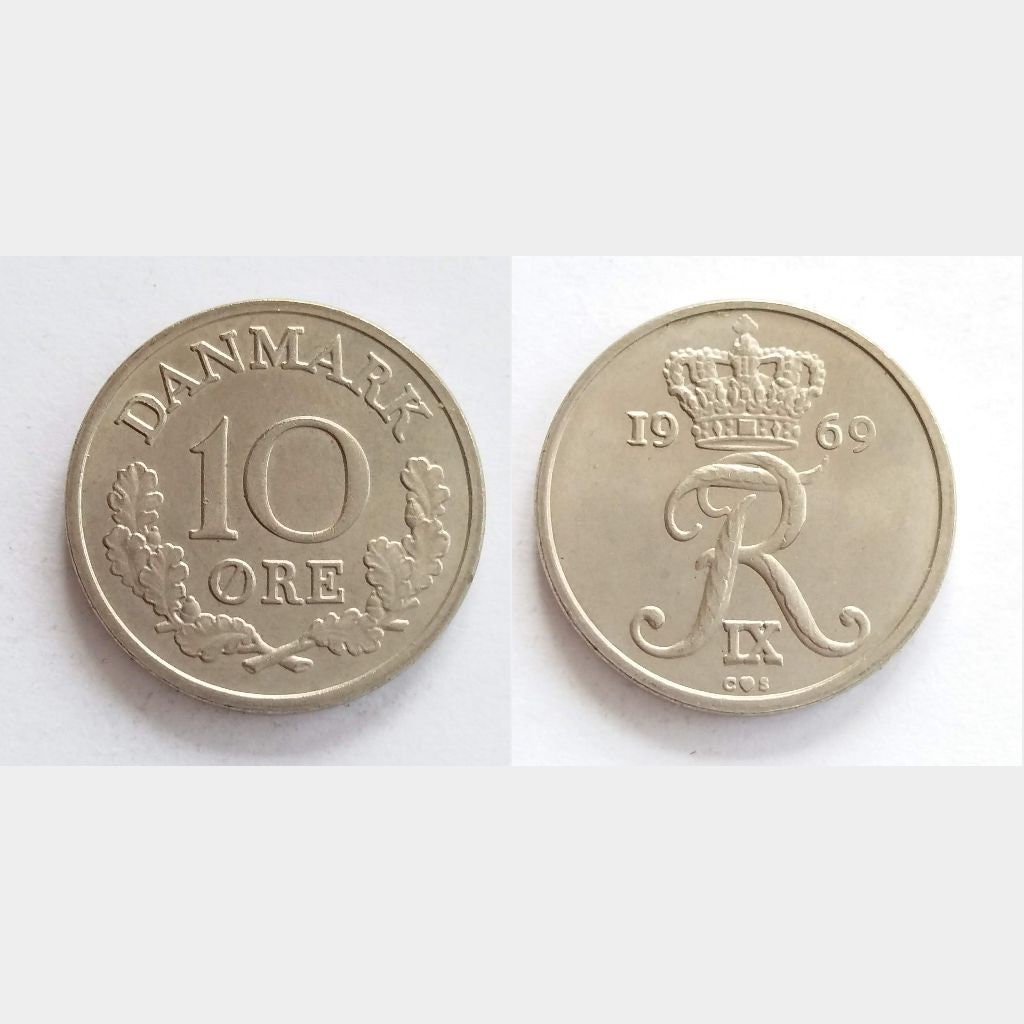 Denmark 10 Ore 1968, 1969, 1970, 1971. Vintage Coins From Denmark, Frederik IX, Scandinavian ...