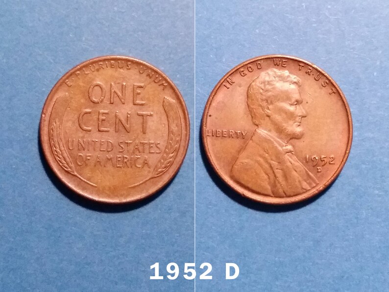 US One Cent From 1951 D, 1952, 1952 D, 1956 D, 1957, Abraham Lincoln ...