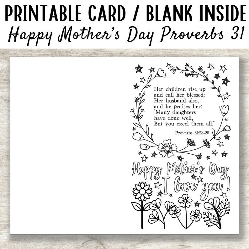 Happy Mother's Day, Mom, Mother. Proverbs 31 Coloring Card, Printable ...