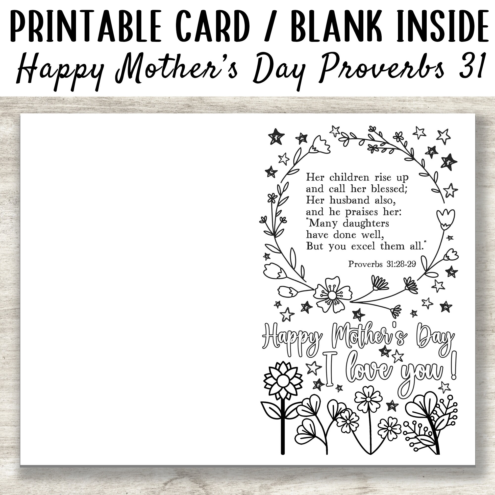 Happy Mother's Day, Mom, Mother. Proverbs 31 Coloring Card, Printable ...