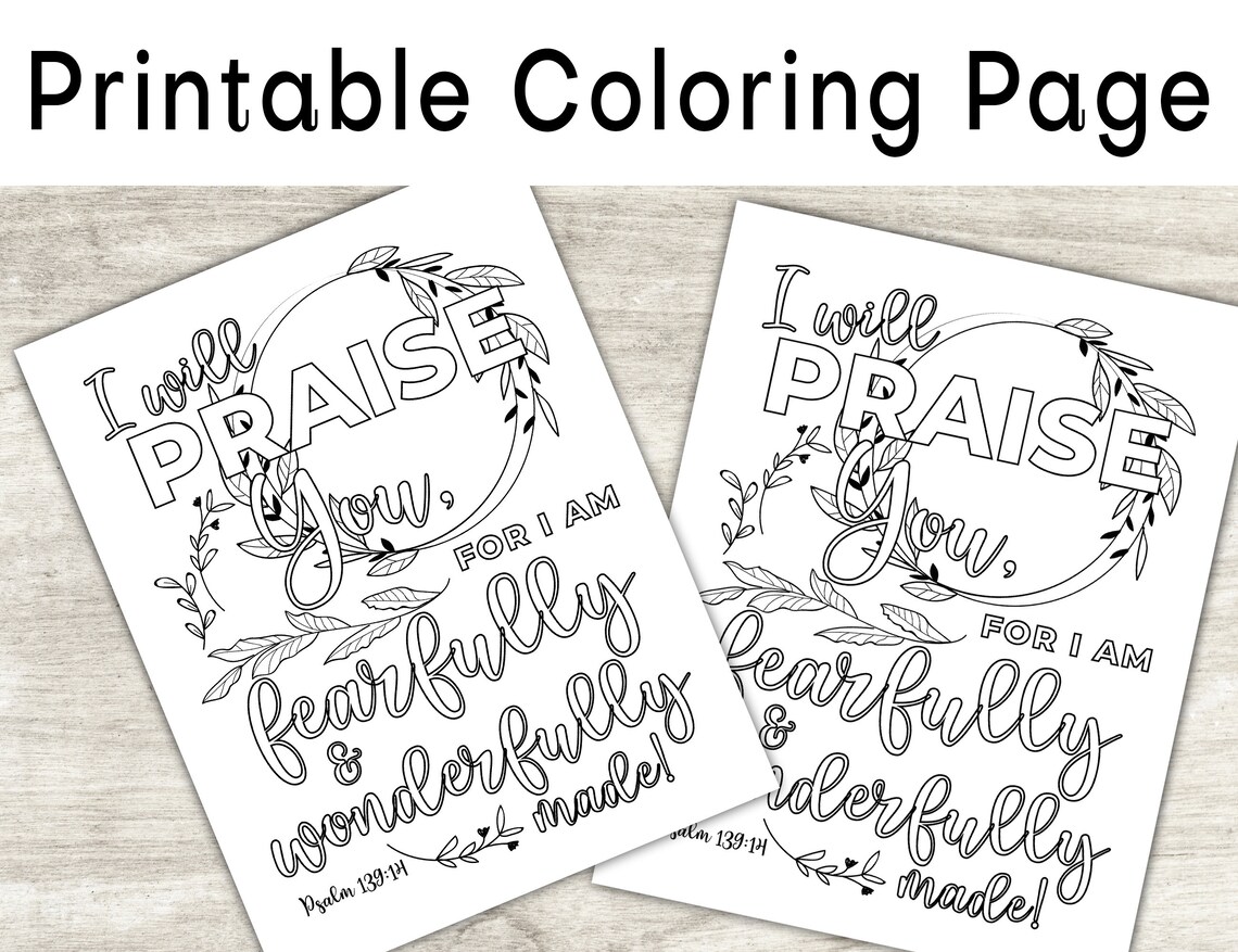Scripture Coloring Page, Bible Coloring Page, Psalm 139:14, Fearfully ...