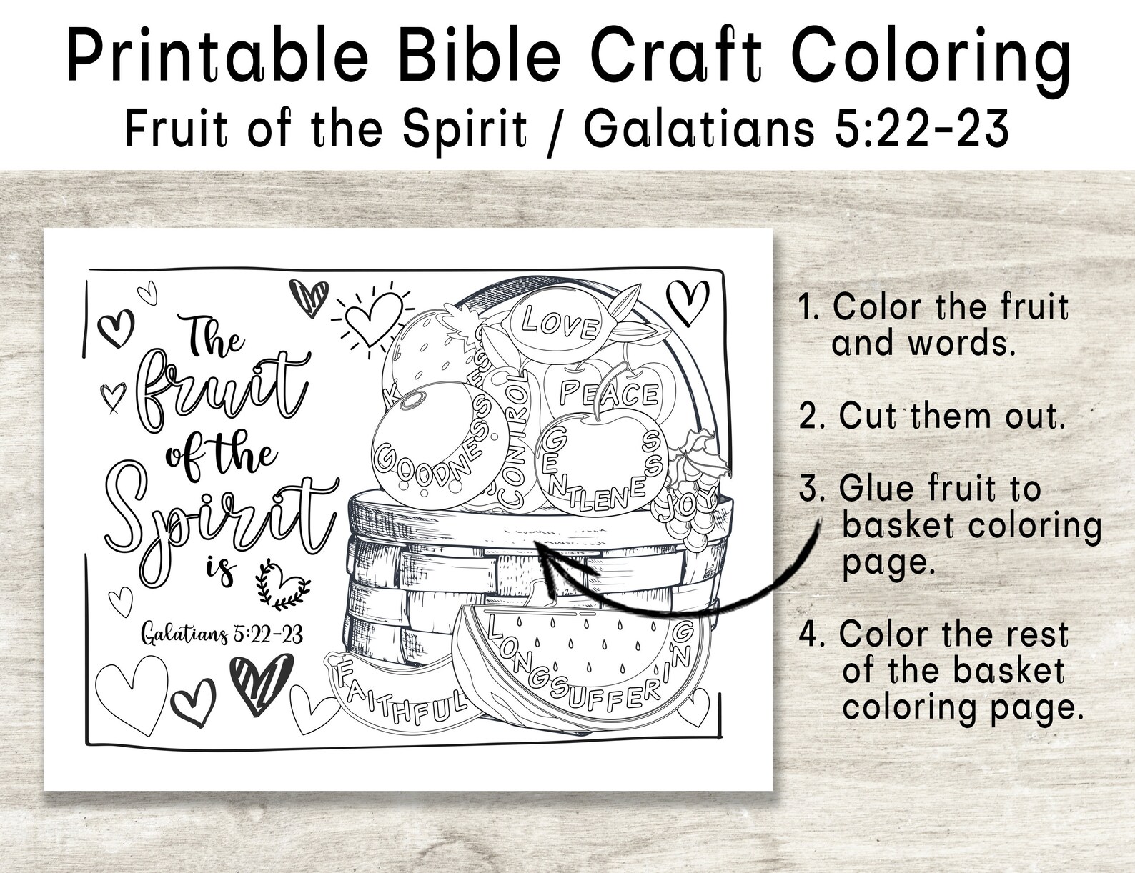 Printable Fruit of the Spirit Craft Coloring Activity, Galatians 5:22 ...