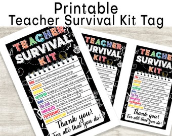Teacher Survival Kit Tag - Etsy