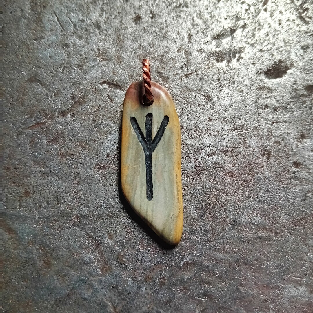 Hand Made Algiz Protection Rune Pendant Orkney Stone - Etsy