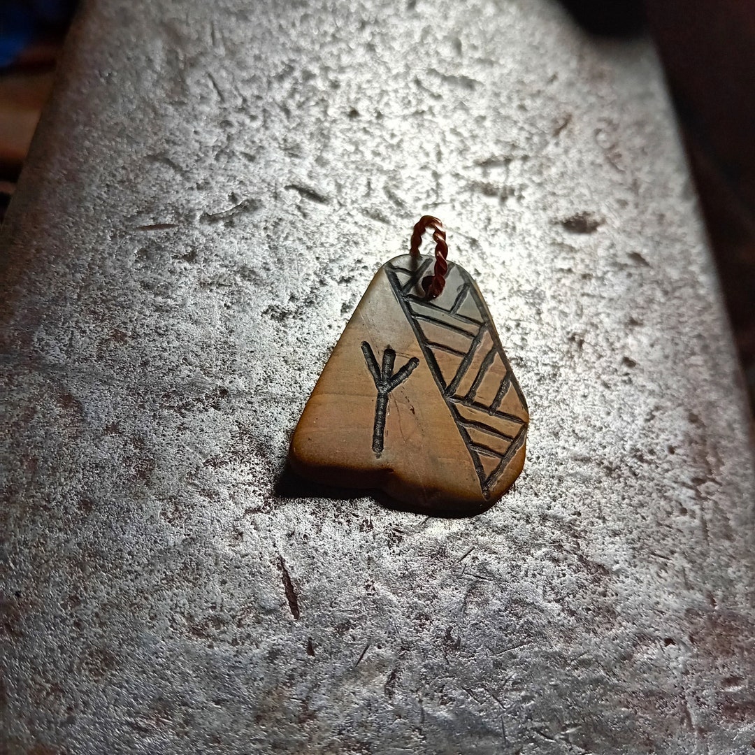 Hand Made Algiz Protection Rune Knotwork Pendant Orkney Stone - Etsy