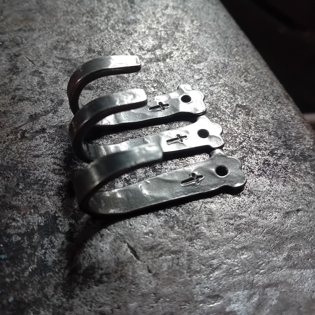 Set of 3 Small Hand-forged Cross Hooks - Rustic Decorative Hook | Ideal ...