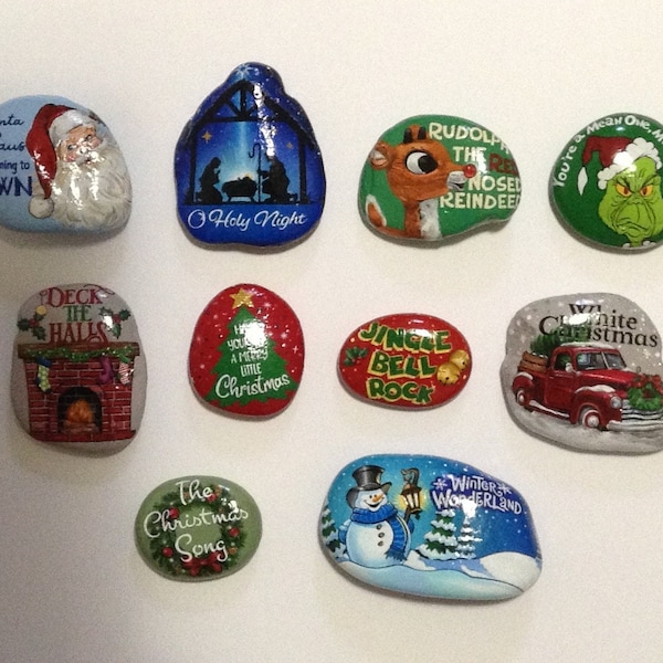 Christmas Painted Rocks - Etsy