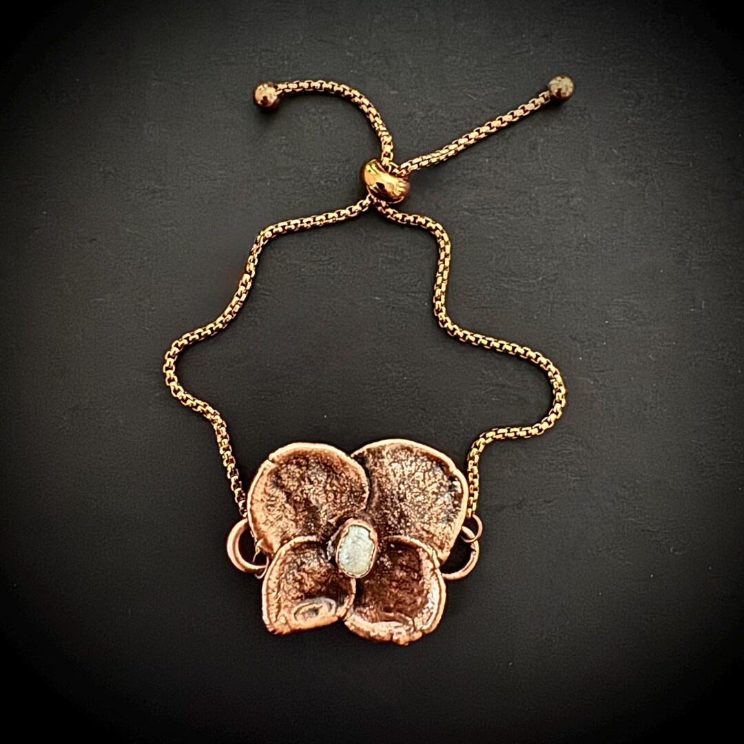 Hydrangea Flower Bracelet With Pearl – Electroformed Copper Adjustable ...