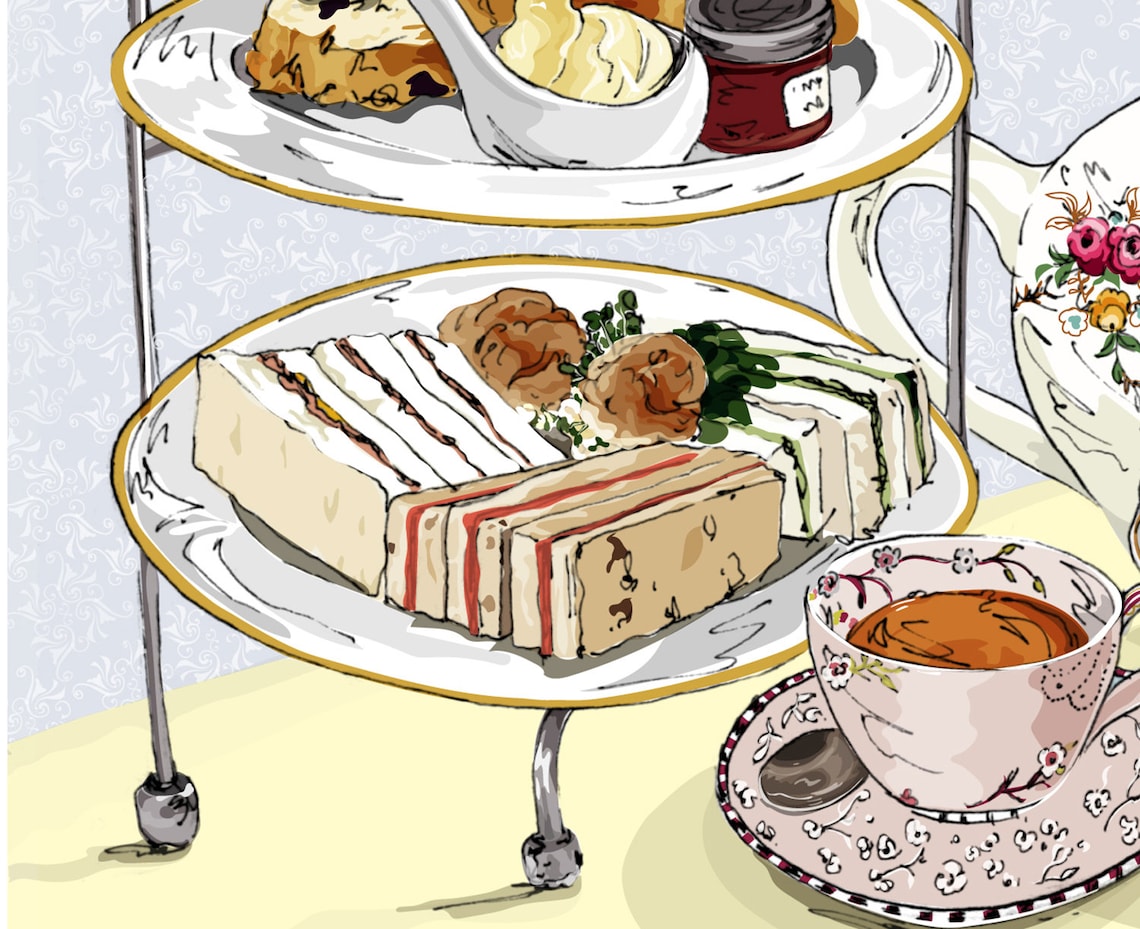 Afternoon tea print Illustration various sizes available | Etsy