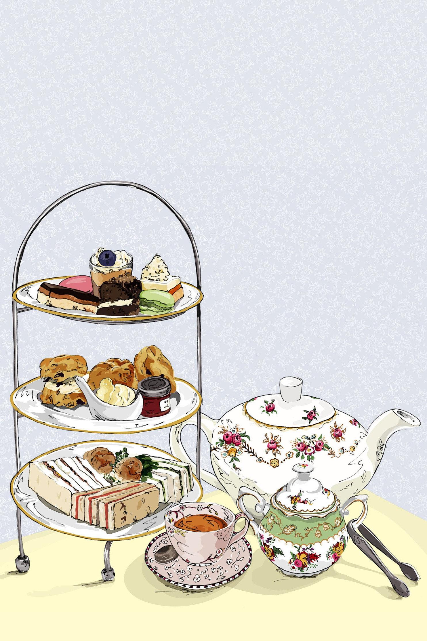Afternoon tea print Illustration various sizes available | Etsy
