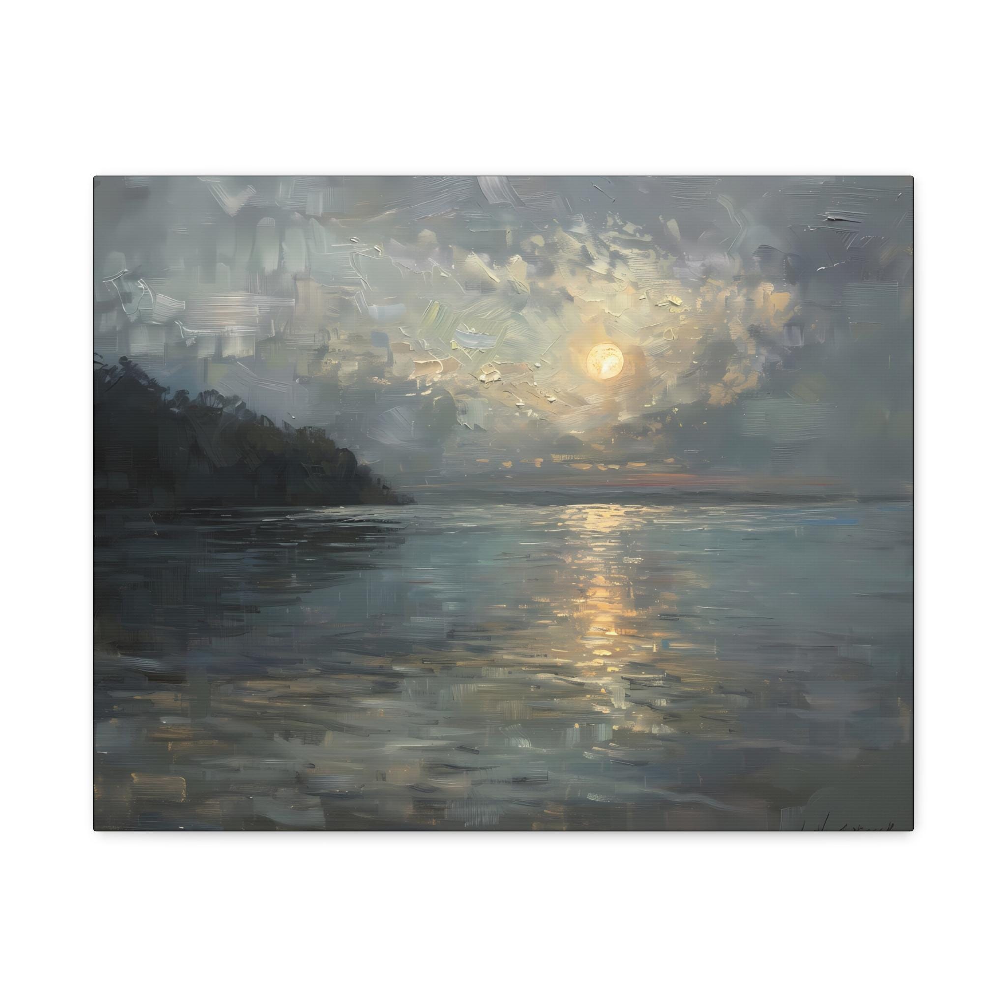 Calm Moon Over Water Painting Print Stretch Canvas 16 X 20 - Etsy