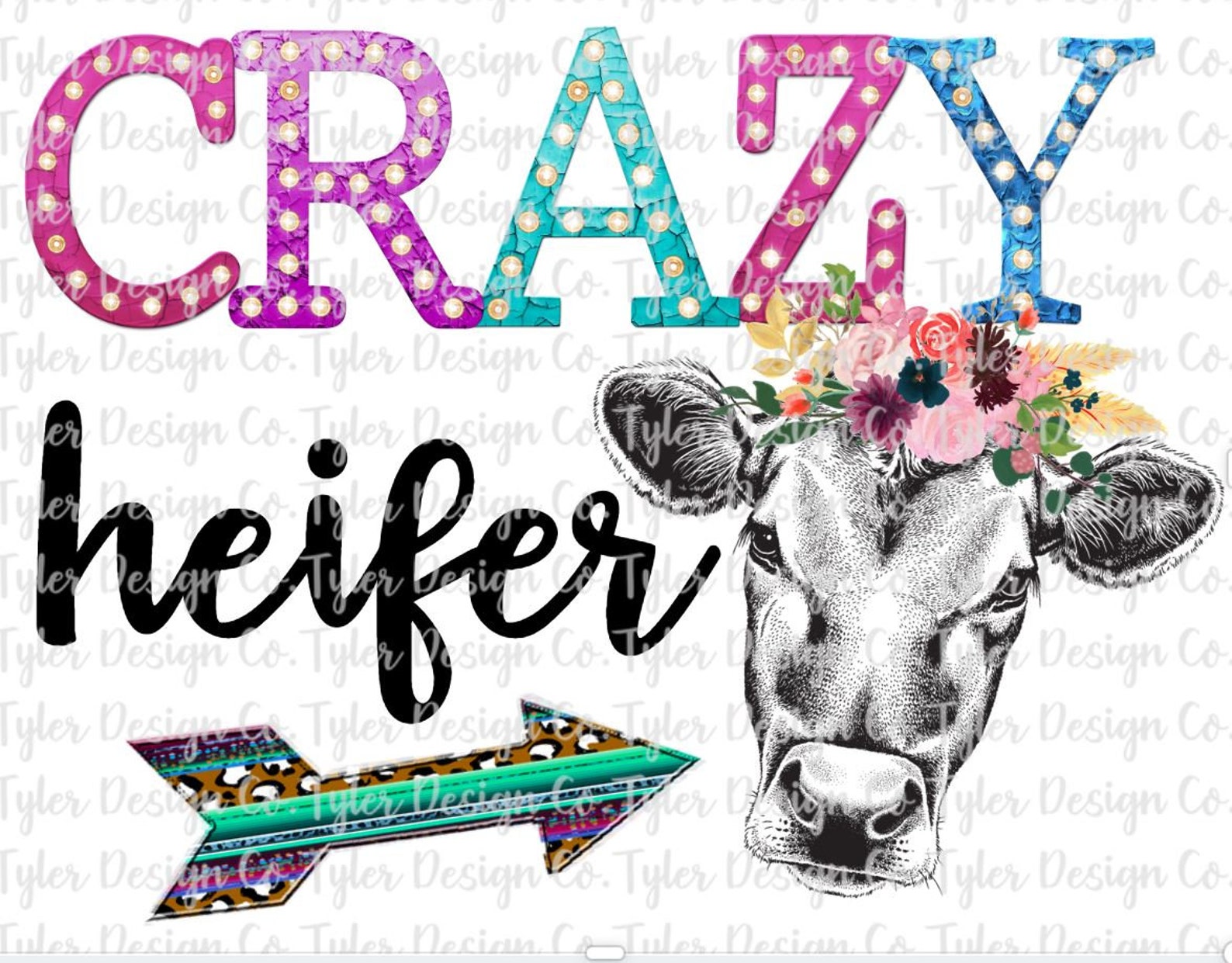 Crazy Heifer Sublimation Funny Cow Face Floral With Marquee - Etsy