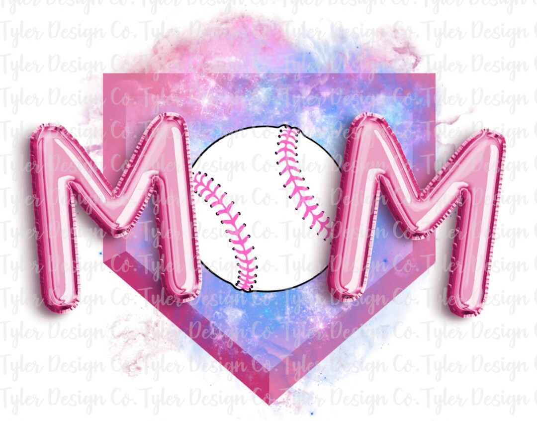 Baseball Mom, Digital Design File, Graphic, Pink, Balloon Letters ...