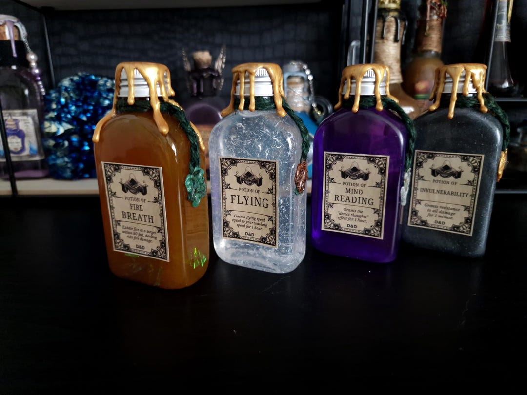 Set of 4 Potion Bottles Dnd D&D Dungeons and Dragons Firebreath Flying ...
