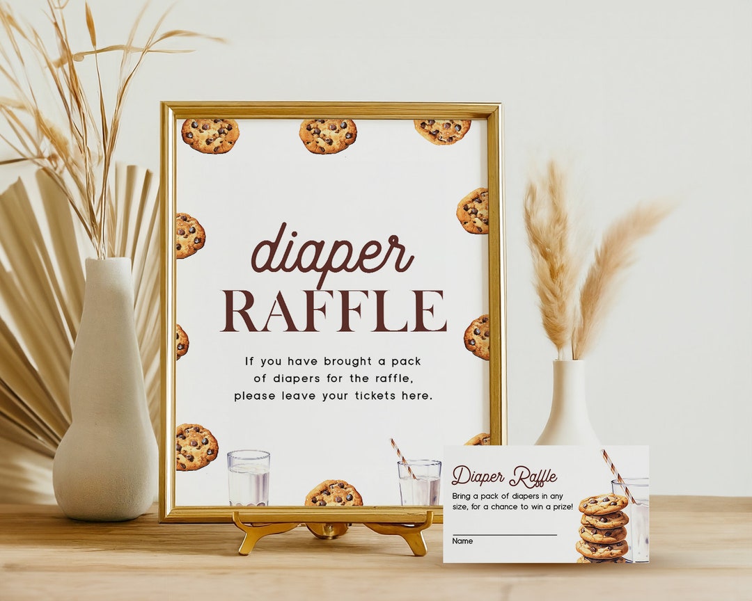 Diaper Raffle Milk and Cookies Game Sign, Cookie Theme Baby Shower ...