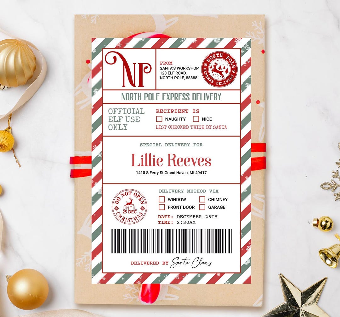 Elf Mail Shipping Labels EDITABLE, Elf Special Delivery Sticker Label ...