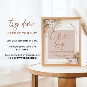 Custom Boho Pampas Sign EDITABLE, Pampas Grass Party Sign Printable ...