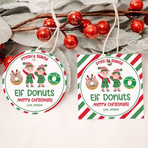 Elf Donuts Gift Tag EDITABLE, North Pole Elf Donuts Stickers, Christmas ...