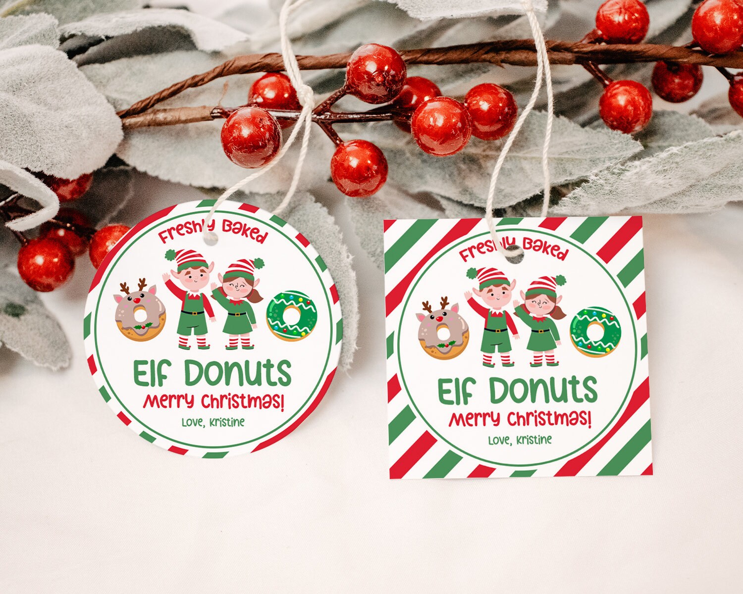 Elf Donuts Gift Tag EDITABLE, North Pole Elf Donuts Stickers, Christmas ...