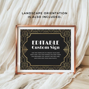 Custom Gatsby Party Sign EDITABLE, Art Deco Wedding Table Sign, Roaring ...