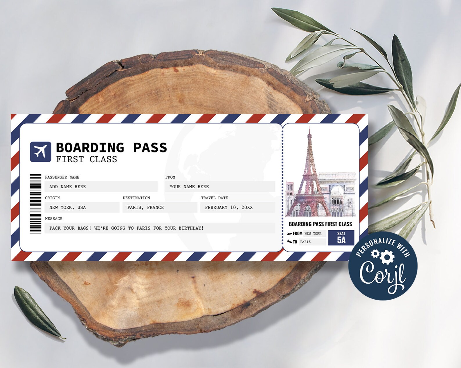 Paris Boarding Pass EDITABLE Surprise Paris Trip Gift Ticket - Etsy