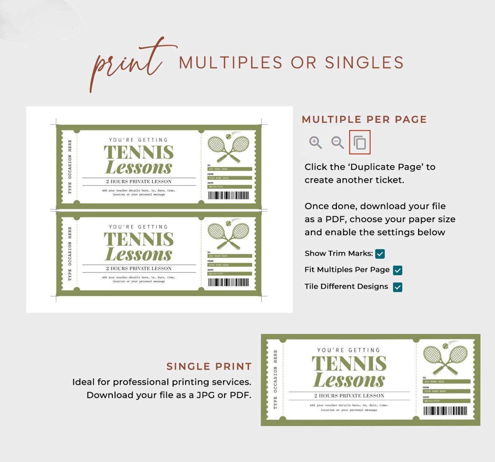 Tennis Lesson Certificate EDITABLE, Tennis Lesson Voucher Printable ...