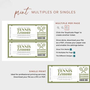 Tennis Lesson Certificate EDITABLE, Tennis Lesson Voucher Printable ...