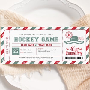 Hockey Game Christmas Ticket EDITABLE, Printable Hockey Gift ...