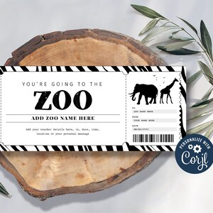 Zoo Trip Ticket Voucher EDITABLE Zoo Gift Certificate - Etsy