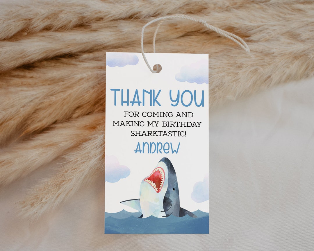 Shark Birthday Favor Tags EDITABLE, Printable Shark Birthday Thank You ...