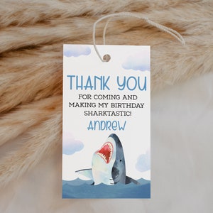 Shark Birthday Favor Tags EDITABLE, Printable Shark Birthday Thank You ...
