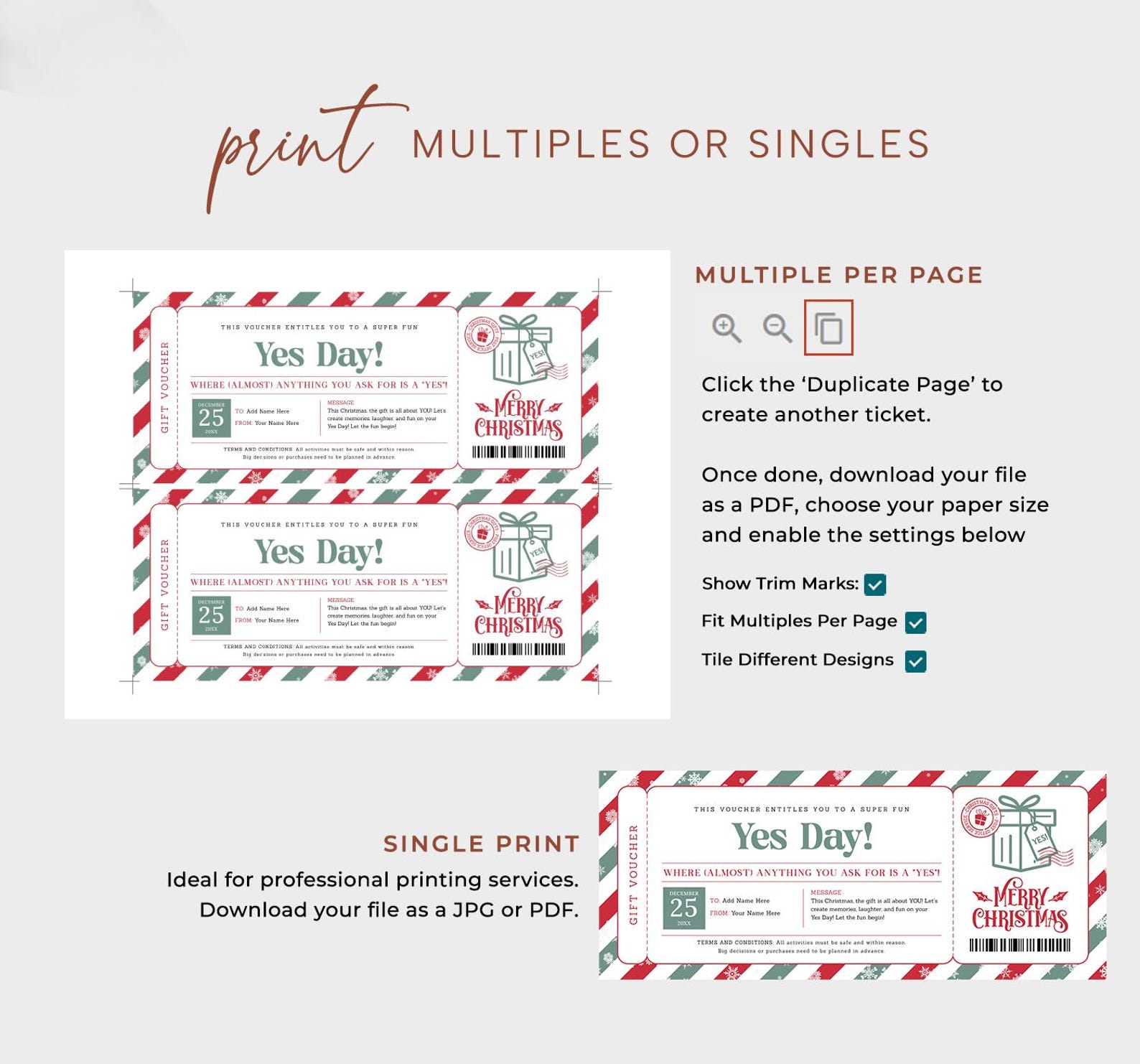 Yes Day Christmas Ticket EDITABLE, Yes Day Gift Voucher, Printable ...